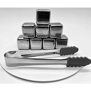 Tailored Royalty Reusable Stainless Steel Ice Cubes, 8PCS Whiskey Stones, Whiskey Cubes Tray and Ice Tong Bundle