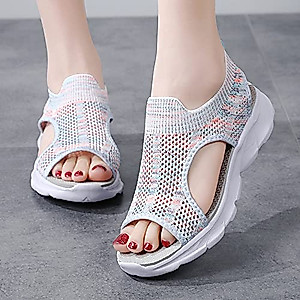 CsgrFagr Women's Over The Knee Boots Women Summer Mesh Beach Slip On Sport Hollow Casual Open Toe Flat Soft Bottom Breathable (Sky Blue, 7)