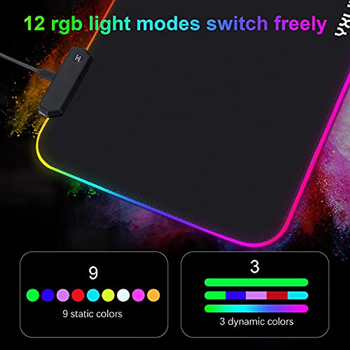 YXLILI RGB Mouse Pad, Led Gaming Mouse Pads 13.8" X 9.8" with 12 Lighting Modes, Anti-Slip Rubber Base Mousepads Water Resistant Mouse Mat for Wireless Computer Mouse for Office Home Gaming Working