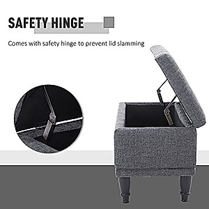 HOMCOM Storage Ottoman, Linen Fabric Button Tufted Storage Bench with Soft Close Lid for Living Room, Entryway or Bedroom, Dark Gray