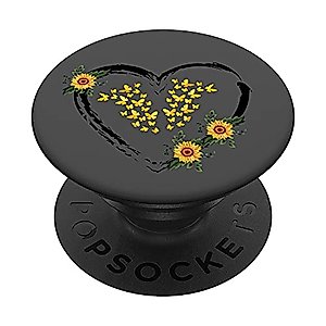 Yellow Butterflies With Sunflower Heart On Gray Background PopSockets Swappable PopGrip