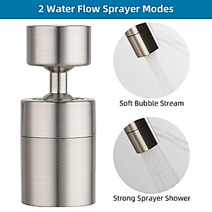 Hygie Rinse Faucet Aerator with 3 Adapters, 2-Flow Bathroom 360° Swivel Female Thread Sink Aerator with Male Adapter, Water Saving Faucet Extender Attachment, Brushed Nickel
