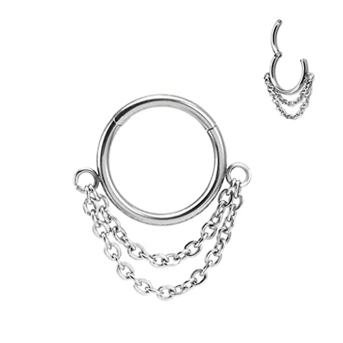 16G 5/16" TWO CHAINS LINKED HINGED CLICKER DANGLING RING NOSE SEPTUM HOOP Style 88888-917