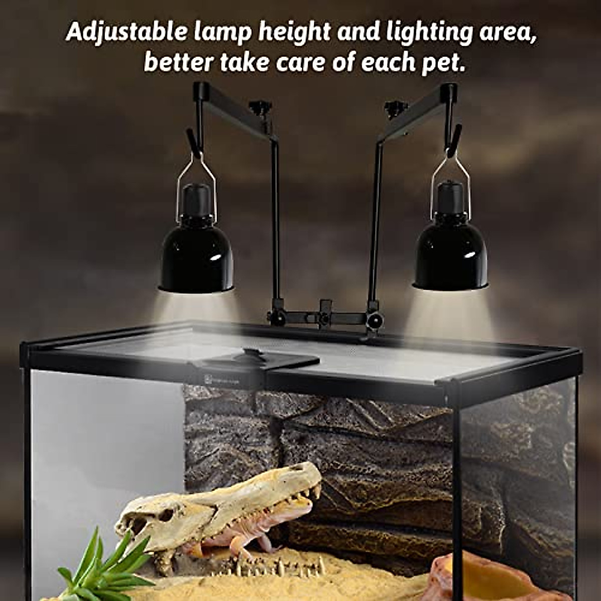 kathson 2 Hooks Reptile Dual Lamp Stand Adjustable 15 to 36.2" Reptile Basking Metal Lamp Holder Bracket Heat Light Hanger Holder Floor Light Support for Snake Lizard Turtle Amphibian