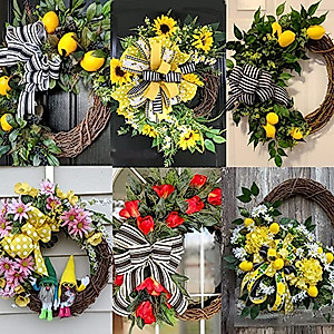 HUIHUANG Yellow Polka Dot Burlap Ribbon Wired Edge Ribbon 2.5 Inch X 10 Yards Summer Lemon Sumflower Wreath Ribbon with Wire for DIY Crafts Party Gift Wrapping Decoration Wreath Bow Home Decoration