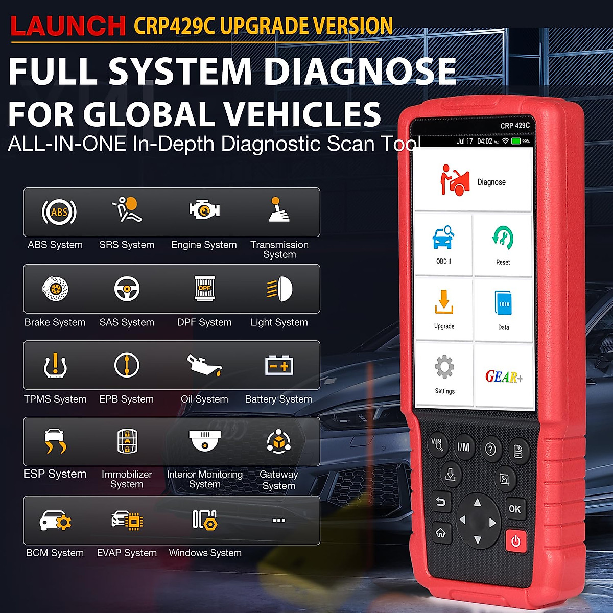 2024 Upgrade LAUNCH CRP429C Elite Android All System OBD2 Scanner with 15 Reset,Lifetime Free Online Update,ABS Bleeding,Injector Coding/Oil/Throttle/EPB/BMS/D-P-F/SAS/IMMO/TPMS Reset/Gear Relearn.etc
