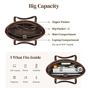 S-ZONE Genuine Leather Tote Bag for Women Large Crossbody Shoulder Work Purses and Handbags