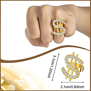 Zhanmai 6pcs 80s 90s Hip Hop Costume Outfit for Men Money Hat Rapper Accessories Fake Gold Dollar Chain Necklace Ring(Gold, Black, White)