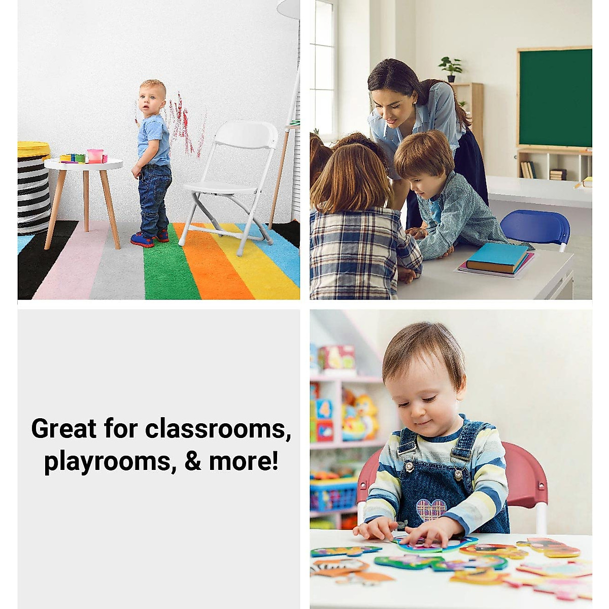 TentandTable Kids Size Poly Plastic Chairs with Metal Frame - Heavy Duty 220 lbs. Capacity - Lightweight & Stackable Folding Chair for Classroom Desk & Tables, Event, Banquet, Wedding (4 Pack, Blue)