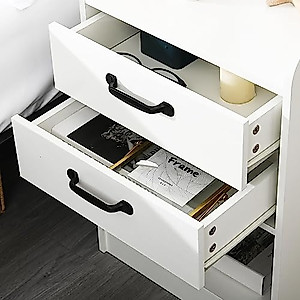 White Nightstand Set of 2 with Charging Station and LED Lights, Modern End Side Table with 2 Drawers and Open Storage for Living Room, Night Stands for Bedrooms Set of 2 White