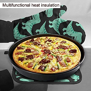 T-Rex Dinosaur Pattern Heat Resistant Oven Mitts and Pot Holders Sets of 2 for Kitchen Non-Slip Oven Gloves for BBQ Cooking Baking