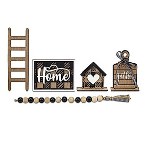 Farmhouse Tiered Tray Decor Items Set of 5 | Tiered Serving Decorative Tray | Rustic Farmhouse Decor | Wood Trays Home Decor | Farmhouse Kitchen Decor - Home [No Tray Included]