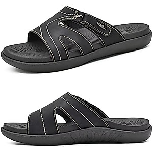 KuaiLu Womens Fashion Orthotic Slides Ladies Lightweight Athletic Yoga Mat Sandals Slip On Thick Cushion Slippers Sandals With Comfortable Plantar Fasciitis Arch Support (10, Black, numeric_10)