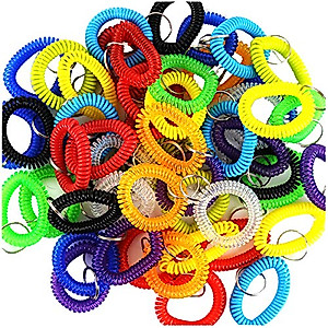 YallFairy Pack of 55 Wristlet Keychains Stretchable Plastic Wrist Keychain Bracelet Keychain Wrist Coil Wrist Band Key Ring Chain Holder Tag