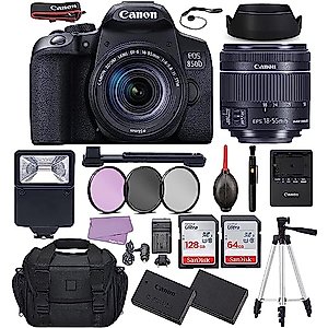 Canon EOS 850D (T8i) DSLR Camera EF-S 18-55mm f/4-5.6 is STM Lens Bundle, Starter Kit with (Gadget Bag, Digital Slave Flash, 192Gb Memory, 50" Tripod and More) (Renewed)