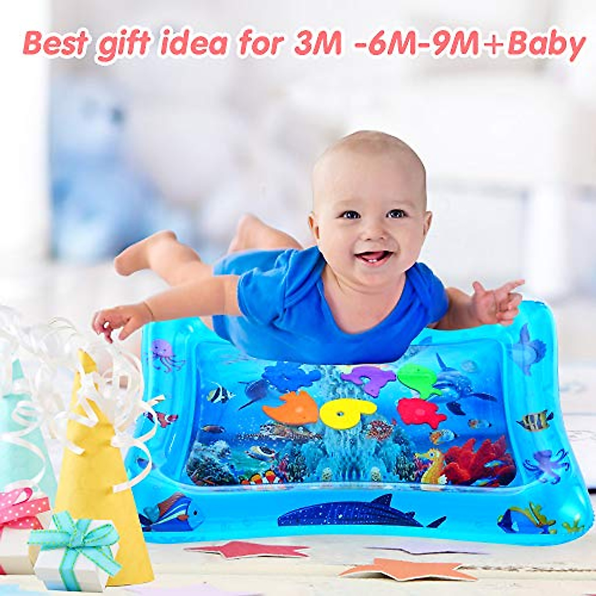 VATOS Tummy Time Baby Water Play Mat Toys for 3 6 9 Months Newborn Infant&Toddlers, Inflatable Sensory Toys Gifts for Boy Girl| BPA Free Infant Early Development Activity Centers