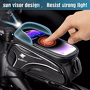 WOLFILIST Bike Bag, Waterproof Bike Frame Bag with Sun-Visor Rain Cover, Bike Phone Holder with TPU Sensitive Touch Screen