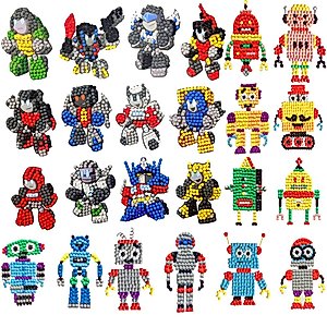 Augweyang 5D Diamond Art Craft Painting Kits for Kids Robot Blocks Mosaic Painting Dots Stickers Paint by Numbers DIY Drawing Arts Crafts Supplies for Children 24Pcs