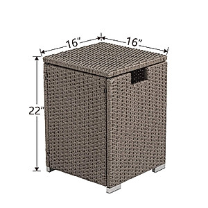COSIEST Outdoor Hideaway Wicker Grey Tank Table for Gas Fire Pits, Hides Standard 20 Gallon 16-inch Propane Tank Cover
