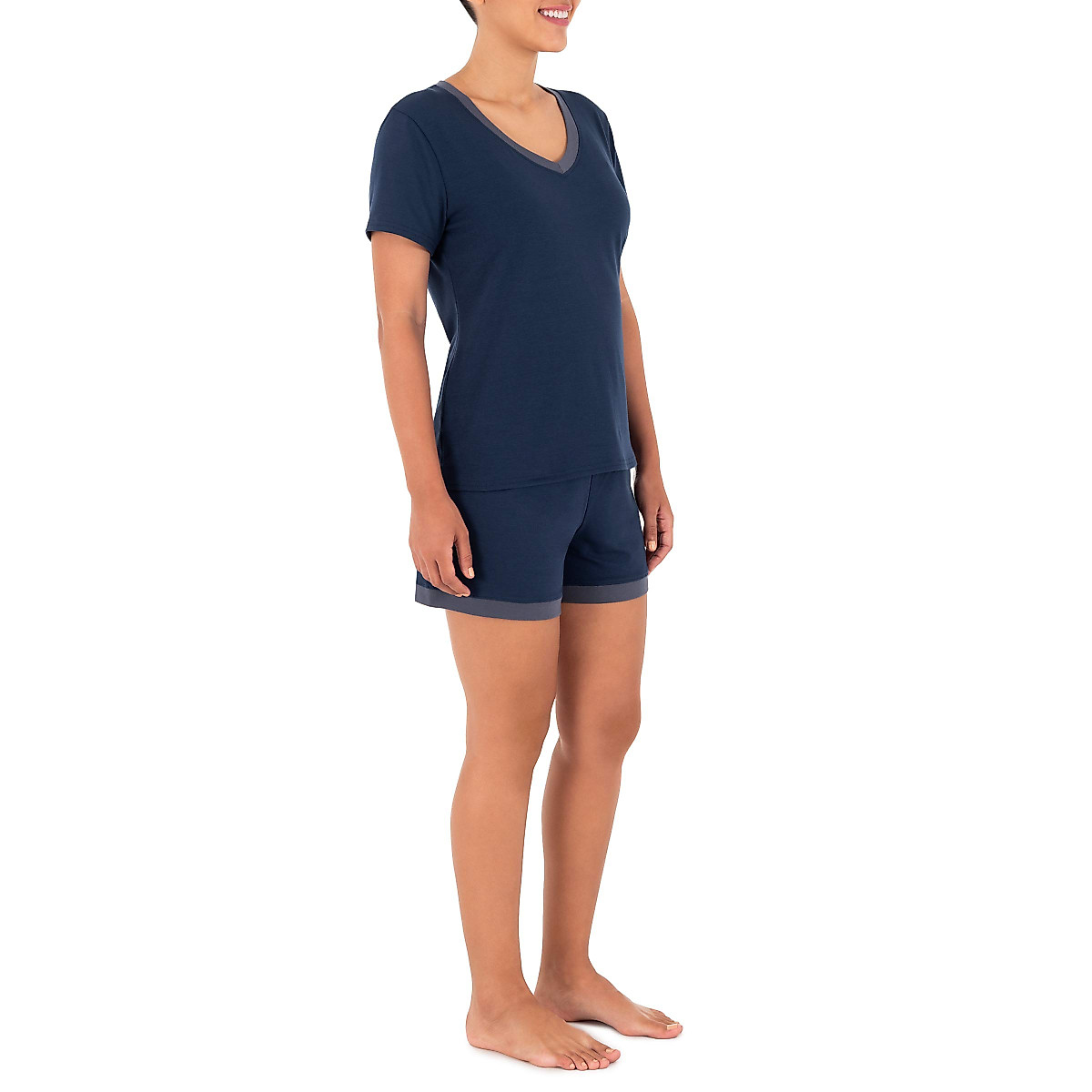Fruit of the Loom Women's Sleeve Tee and Short 2 Piece Sleep Set, Midnight Blue, X-Large