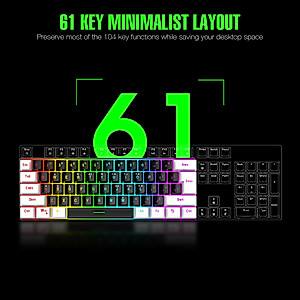 60% Wired Gaming Keyboard, RGB Backlit Ultra Compact Mini Keyboard, Waterproof Mini Compact 61-key Keyboard for PC/Mac Gamers, Typist, Travel, Easy Travel (Black & White)