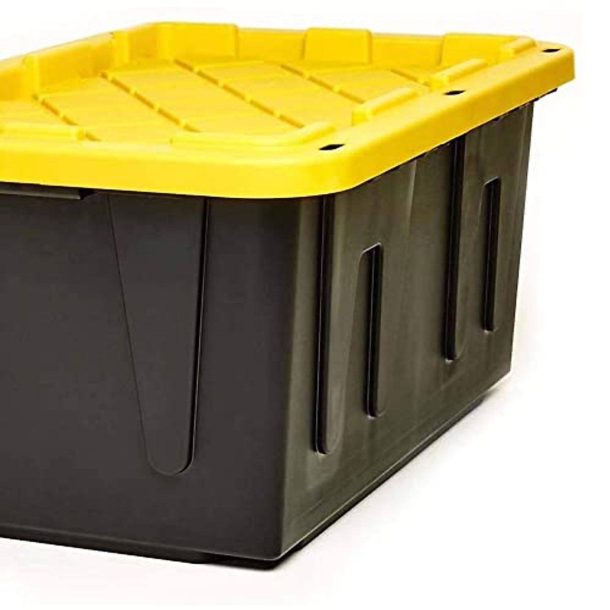HOMZ Durabilt 27 Gallon Capacity Flip Lid Stackable Heavy Duty Tough Storage Container Tote, Black Base with Yellow Lid (2 Pack)