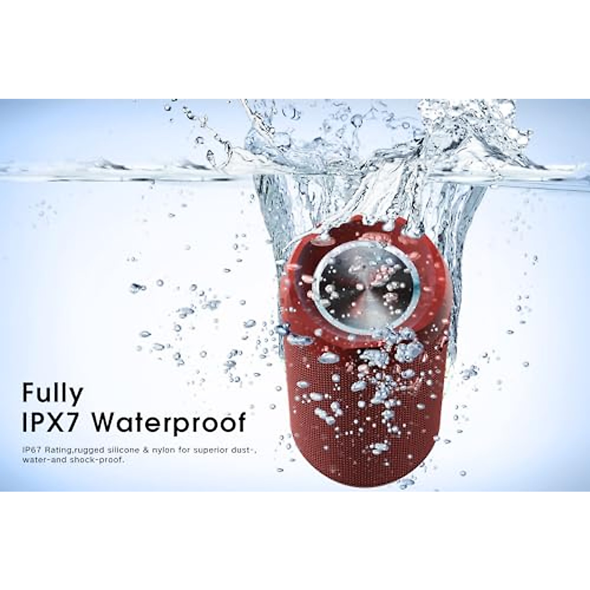 EDUPLINK Bluetooth Speaker, Portable Wireless Speakers, Waterproof IPX7 Speaker, TWS Pairing Stereo, Long Playtime for Home, Travel, Red