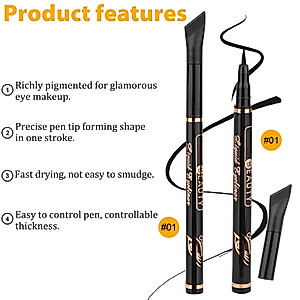 Erinde 2PCS Black Liquid Eyeliner with Eyeliner Stencils, Waterproof Eye Liners Pen, Long-Lasting eyeliner liquid liner, Quickly Dry, Smudgeproof, Longwearing with Ultra-Fine Tip (#01)