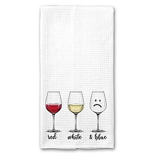 Red, White and Blue Funny Wine Drinker Kitchen Microfiber Bar Tea Towel