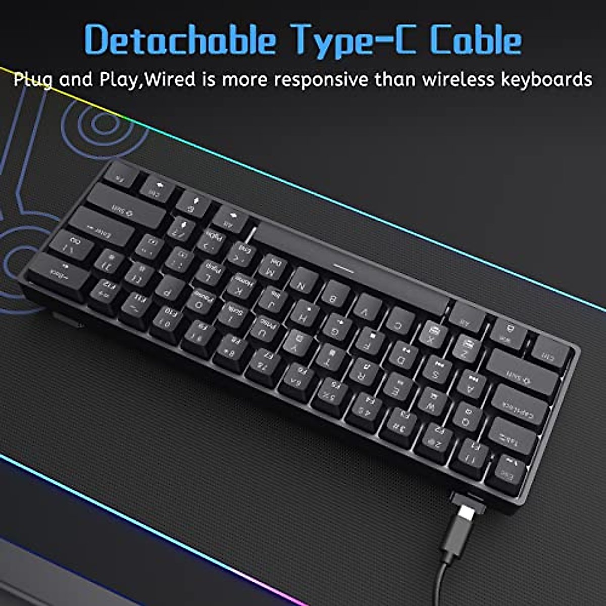 DIERYA 60% Mechanical Keyboard, DK61se Wired Gaming Keyboard with Red Switches,LED Backlit Ultra-Compact 61 Keys Mini Office Keyboard for Windows Laptop PC Gamer Typist（Black）