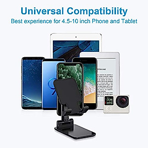 Foldable Phone Stand for Desk, Height Adjustable Desktop Cell Phone Holder Portable Aluminum Tablet Holder Dock Compatible with iPhone 14 13 12 Pro Max 11 XS XR 8 Plus iPad Galaxy Smartphone, Black