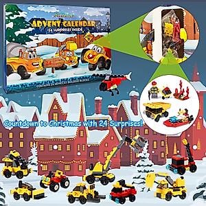 ATDAWN Christmas Advent Calendar 2023 with 24 Different Construction Vehicles Building Blocks, Car Stocking Stuffer Toys, Countdown to Christmas Building Block Toy for Kids Toddlers Teen