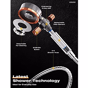 Filtered Handheld Shower Head, ELWEY High Pressure Showerhead with [Rainfall] [Mist] [Massage] Spray Modes Shower wand Comes With [Stainless Steel Hose] [Teflon Tape] [Shower Filter Replacement]