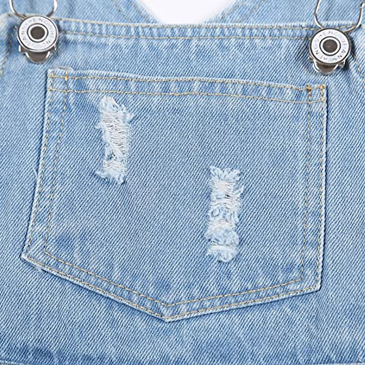 iiniim Toddler Kids Girls Adjustable Straps Jean Shortall Overalls Denim Ripped Hot Pants Blue 6-12 Months
