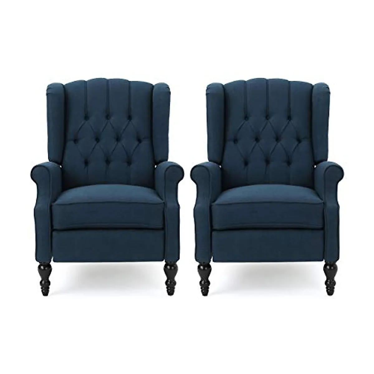 Christopher Knight Home Earlean Fabric Recliner (Set of 2), Navy Blue, Dark Brown