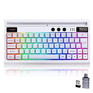 CTBTBESE 60% Wireless Gaming Keyboard, RGB Backlit Compact Mini Keyboard, Rechargeable Retro Typewriter Keyboard with Phone Stand, Free Type-C Adapter for PC, Tablet, Notebook, Smartphone(White)…