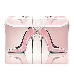 Kigai High Heel Shoes Storage Basket with Lid Collapsible Storage Bin Fabric Box Closet Organizer for Home Bedroom Office 1 Pack