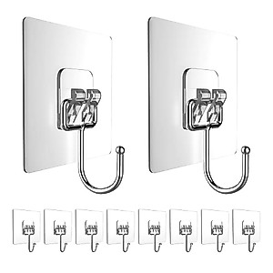 NileHome Adhesive Hooks for Hanging 10 Packs Heavy Duty Wall Hooks Reusable Removable Waterproof Bathroom Hooks Transparent Sticky Hooks for Kitchen Glass Door