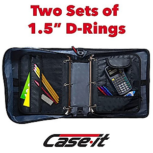 Case-it The Dual 2-in-1 Zipper Binder - Two 1.5 Inch D-Rings - Includes Pencil Pouch - Multiple Pockets - 600 Sheet Capacity - Comes with Shoulder Strap - Black Dual-121-A