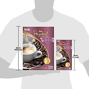 Café Mazel Instant Coffee - Hazelnut, Instant Coffee Mix, 3 in 1 Instant Coffee, 100 Sticks