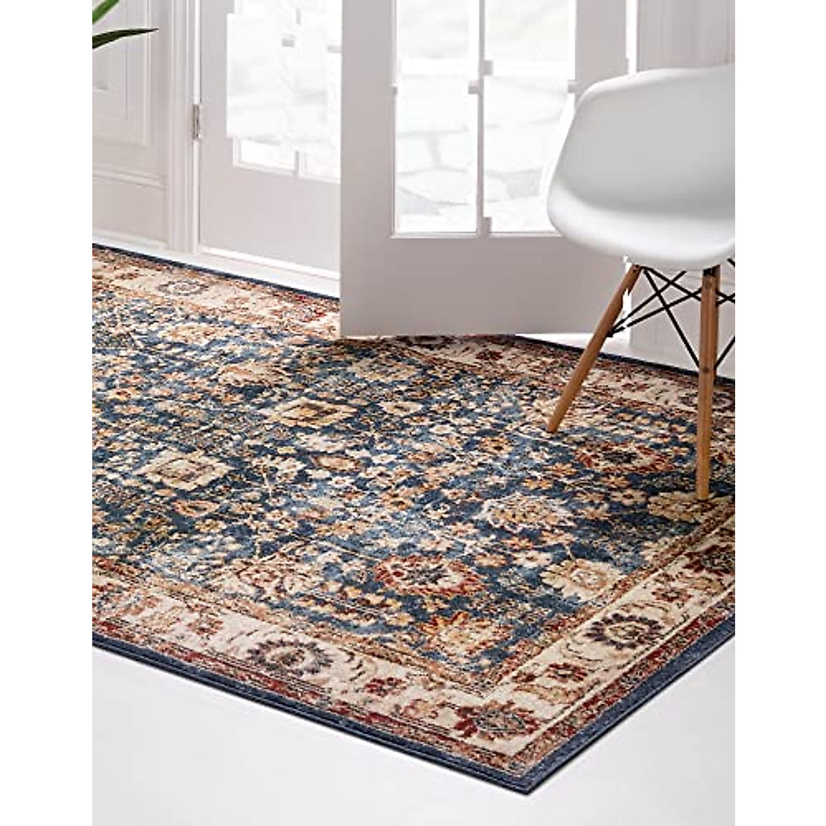 Unique Loom Utopia Collection Traditional Classic Vintage Inspired Area Rug with Warm Hues, 8 x 10 ft, Navy Blue/Beige