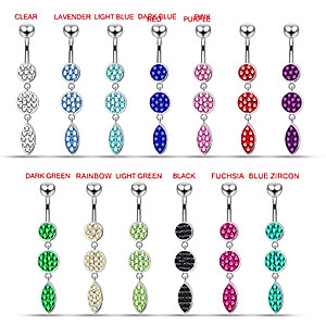 Dark Blue Multi Crystal Stone 2 Round with Eye Shape Dangling 925 Sterling Silver Belly Ring Body Jewelry