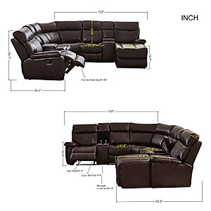 Tulib L Shape Manual Sectional Sofa with 4 Cup Holders and Storage Box, PU Leather Symmertrical Reclining Couch w/Console & Chaise, 5 Seater Furniture Set, for Theater, Living Room, Guestroom, Brown