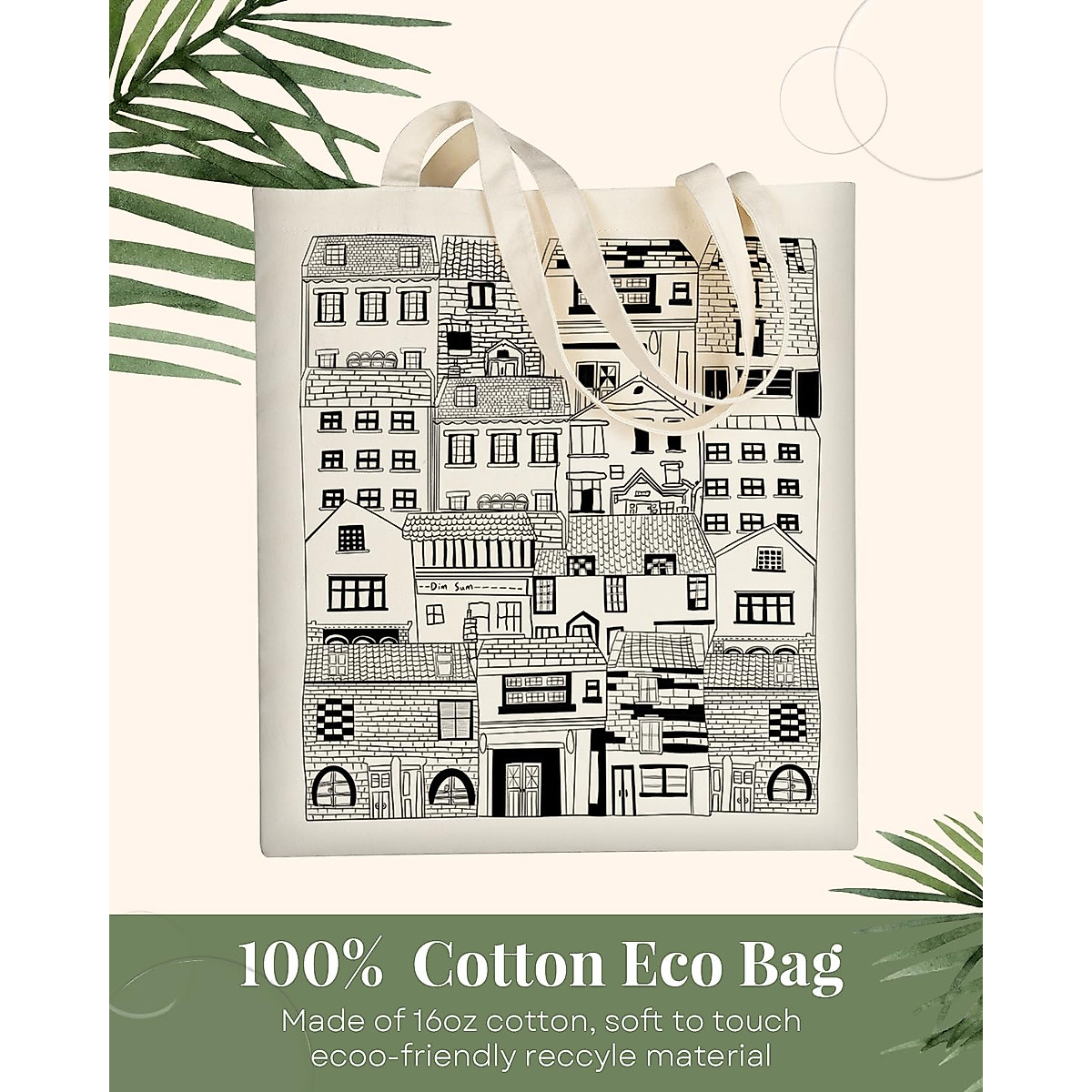 AUSVKAI Canvas Tote Bag Aesthetic for Women, Cute House Reusable Cotton Bags for Shopping Beach Trendy Gifts