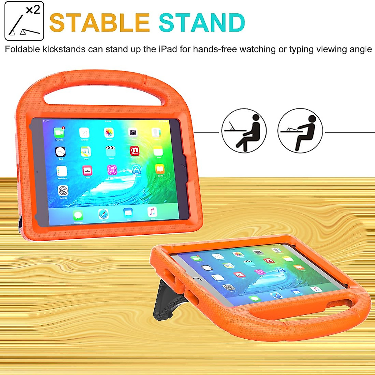 SUPLIK Kids Case for iPad Mini 5/4/3/2/1 (7.9"), Durable Shockproof Protective Handle Bumper Stand Cover with 2*Screen Protectors for 7.9 inch Apple iPad Mini 5th/4th/3rd/2nd/1st Generation, Orange