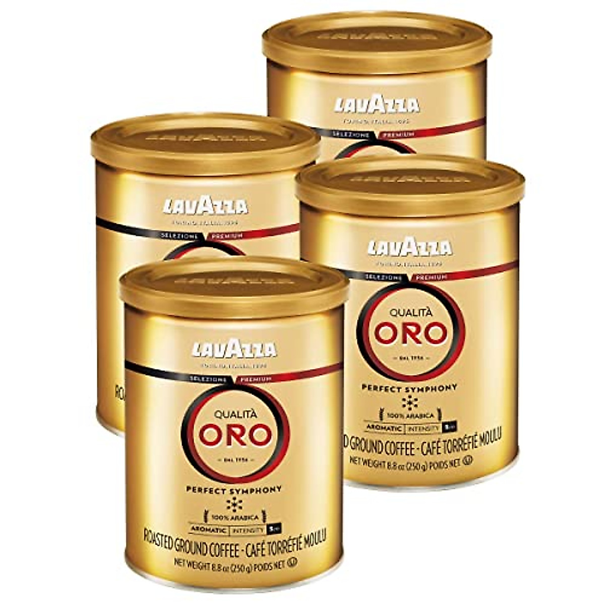 Lavazza Qualita Oro Ground Coffee Blend, Medium Roast, Authentic Italian, Blended And Roasted in Italy, Non GMO, A Full bodied with sweet, aromatic flavor, 8.8 Oz (Pack of 4)