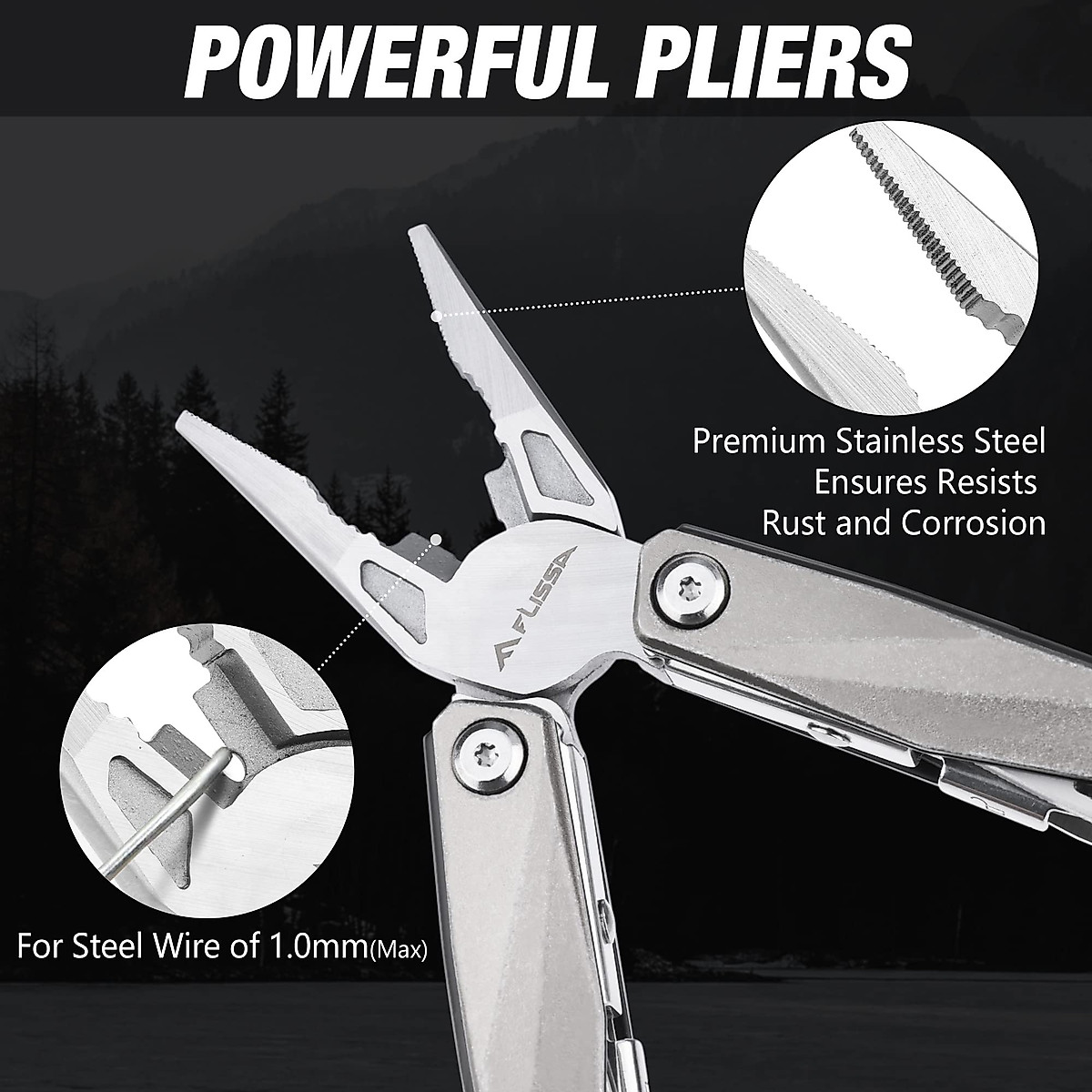 FLISSA Multitool, 16-in-1 Stainless Steel Multi Tool, EDC Multitool with Pocket Knife, Screwdriver, Pliers, Safety Locking and Sheath, Utility Multi-Tool for Camping Survival Outdoor Activities