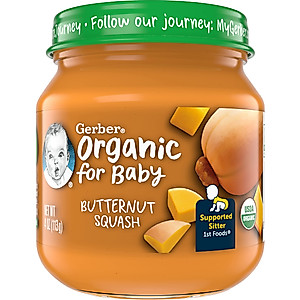Gerber Organic for Baby 1st Foods Baby Food Jar, Butternut Squash, USDA Organic & Non-GMO Pureed Baby Food for Supported Sitters, 4 OZ Glass Jar (Pack of 10)