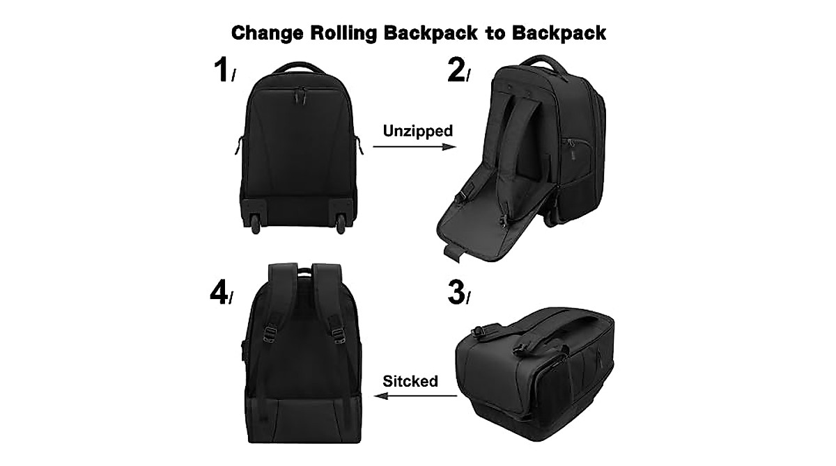 AMBOR 18 Inch Waterproof Rolling Backpack - Travel Easy