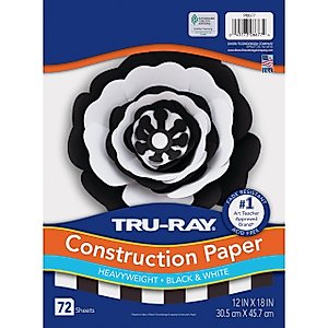 Tru-Ray Premium Construction Paper, Black & White, 12" x 18", 72 Sheets